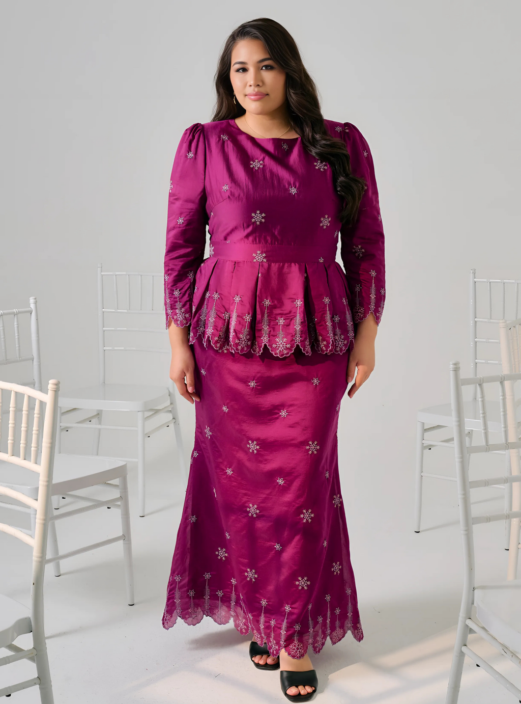 Tun Maimunah Eyelet Peplum Kurung - Purple – CURVA FABULOUS