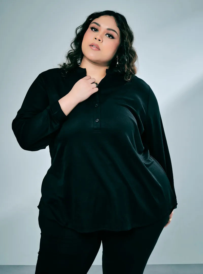 Naddy Mandarin Collar Slim Fit Polo Shirt – CURVA FABULOUS