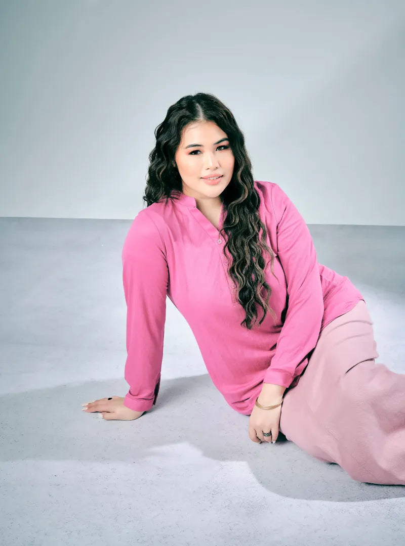 Naddy Mandarin Collar Slim Fit Polo Shirt - Pink Series – CURVA FABULOUS