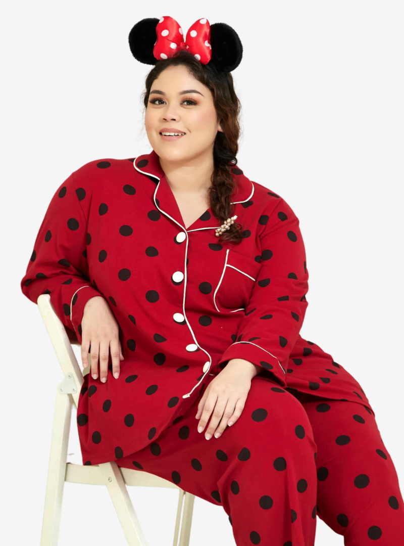 Polka Dotted Premium Cotton Pyjamas - Sexy Red – CURVA FABULOUS