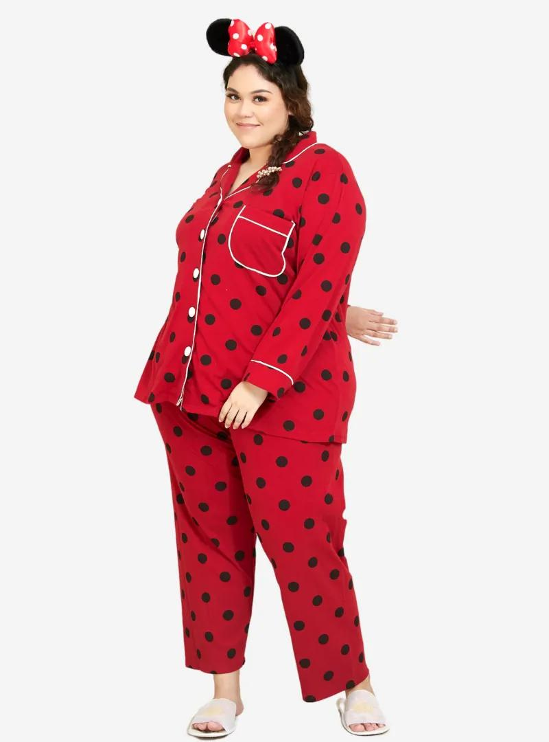 Polka Dotted Premium Cotton Pyjamas - Sexy Red – CURVA FABULOUS